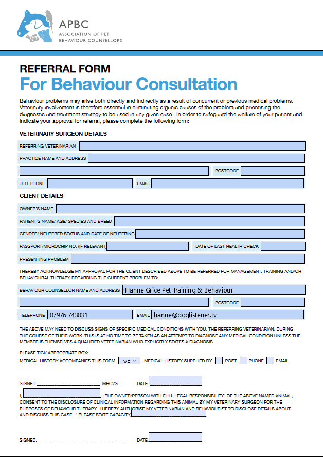 Behavioural Consults - Dogs - Hanne Grice Pet Training & Behaviour